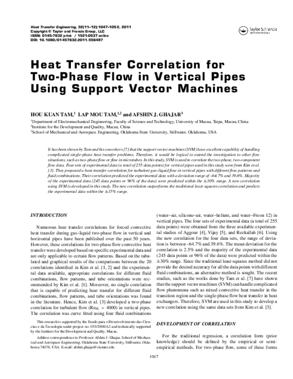 (PDF) Heat Transfer Correlation for Two-Phase Flow in Vertical Pipes Using Support Vector ...