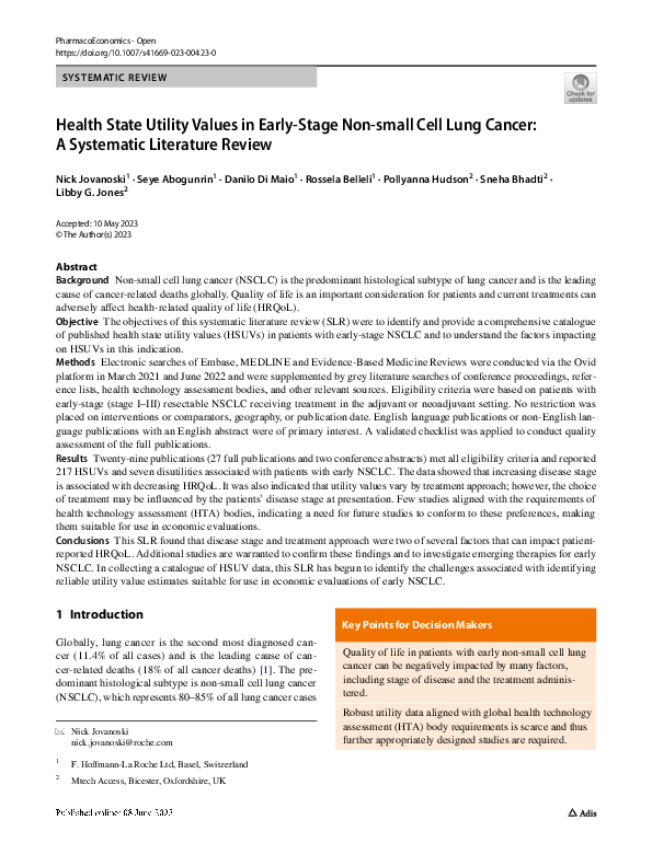 (PDF) Health State Utility Values in Early-Stage Non-small Cell Lung ...