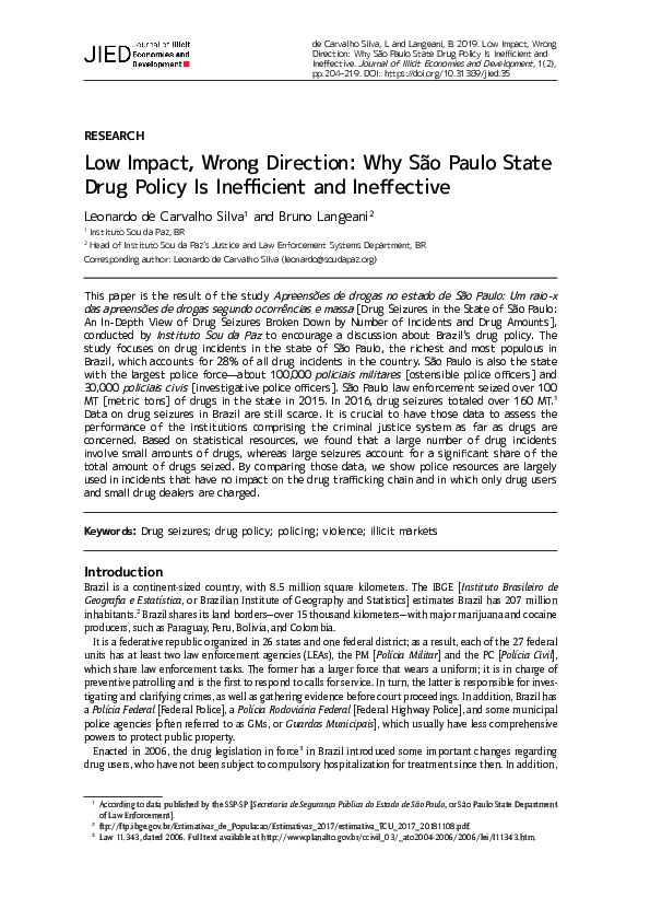 (PDF) Low Impact, Wrong Direction: Why São Paulo State Drug Policy Is ...