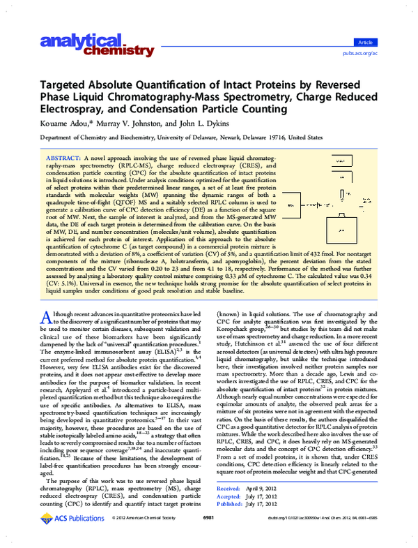 (PDF) Targeted Absolute Quantification of Intact Proteins by Reversed ...