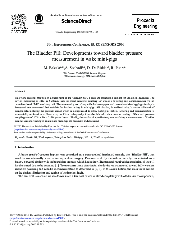 (PDF) The Bladder Pill: Developments Toward Bladder Pressure ...