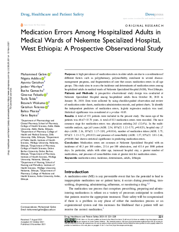 (PDF) Medication Errors Among Hospitalized Adults in Medical Wards of Nekemte Specialized ...