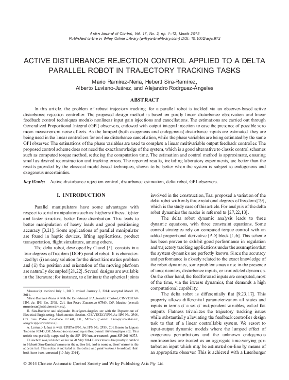 (PDF) Active Disturbance Rejection Control Applied To A Delta Parallel Robot In Trajectory ...