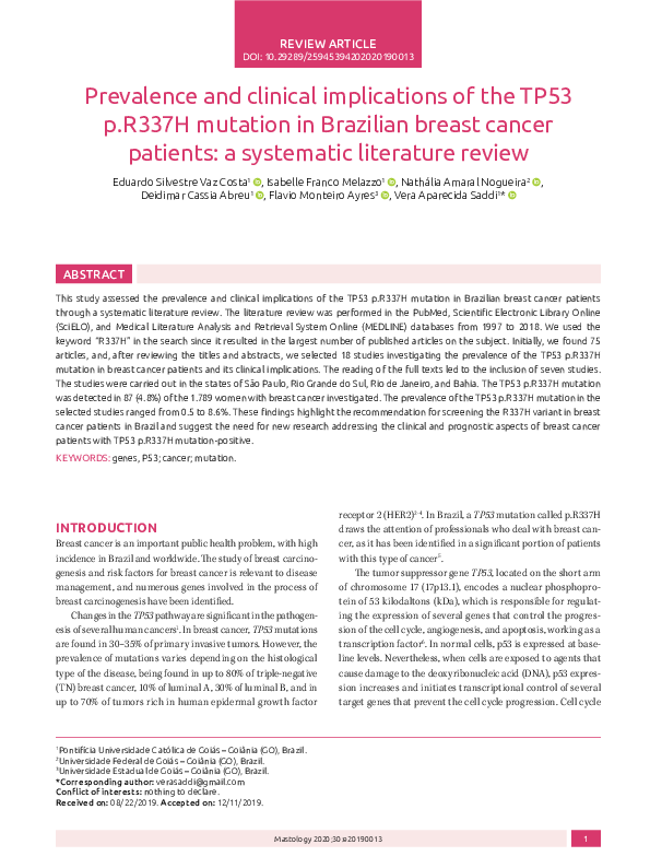 (PDF) Prevalence and clinical implications of the TP53 p.R337H mutation ...