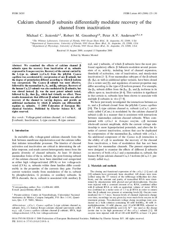 (PDF) Calcium channel β subunits differentially modulate recovery of ...