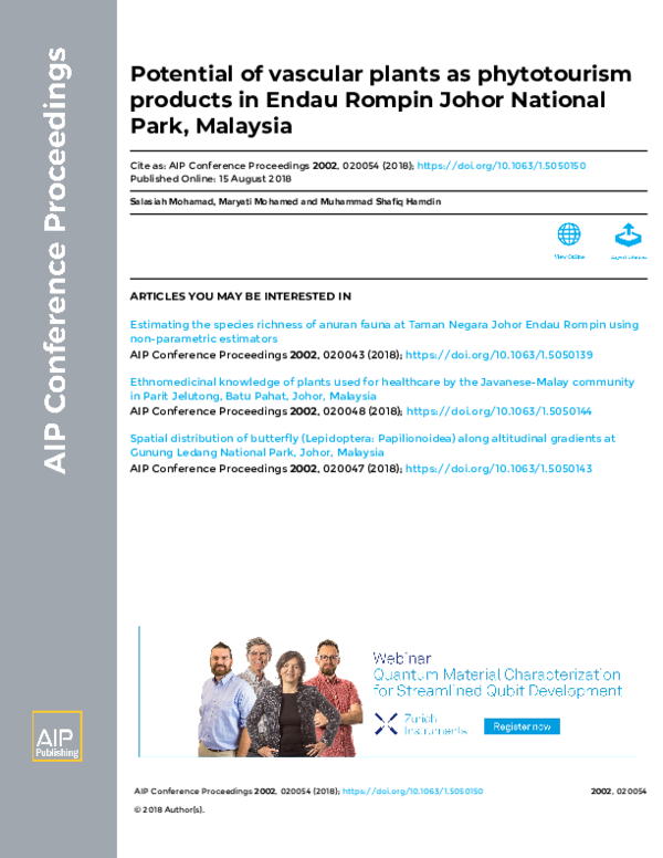 (PDF) Potential of vascular plants as phytotourism products in Endau ...