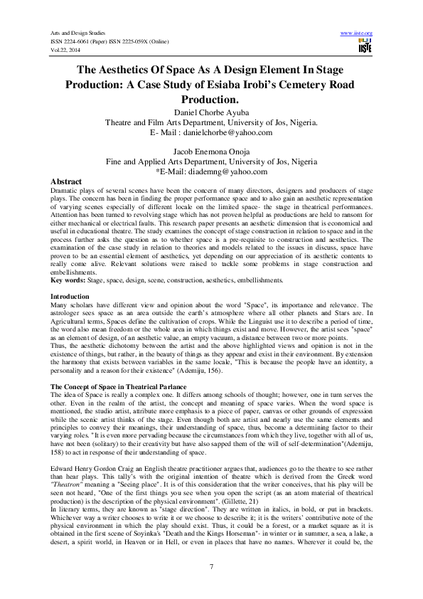 (PDF) The Aesthetics Of Space As A Design Element In Stage Production ...