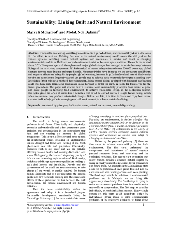 (PDF) Sustainability: Linking Built and Natural Environment