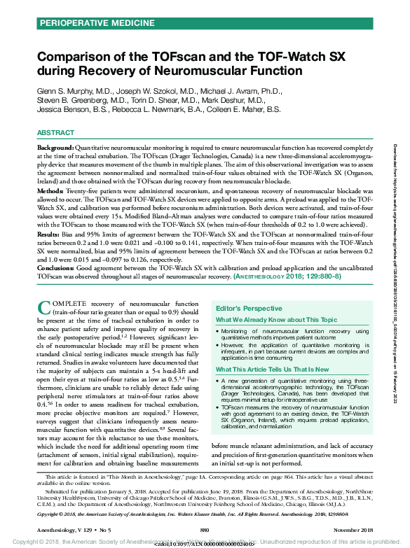 (PDF) Comparison of the TOFscan and the TOF-Watch SX during Recovery of ...