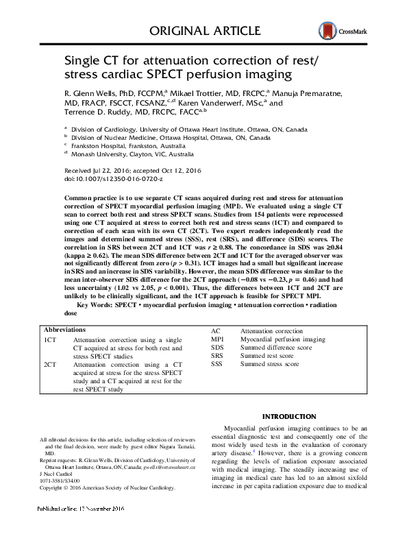 Pdf Single Ct For Attenuation Correction Of Rest Stress Cardiac Spect Perfusion Imaging