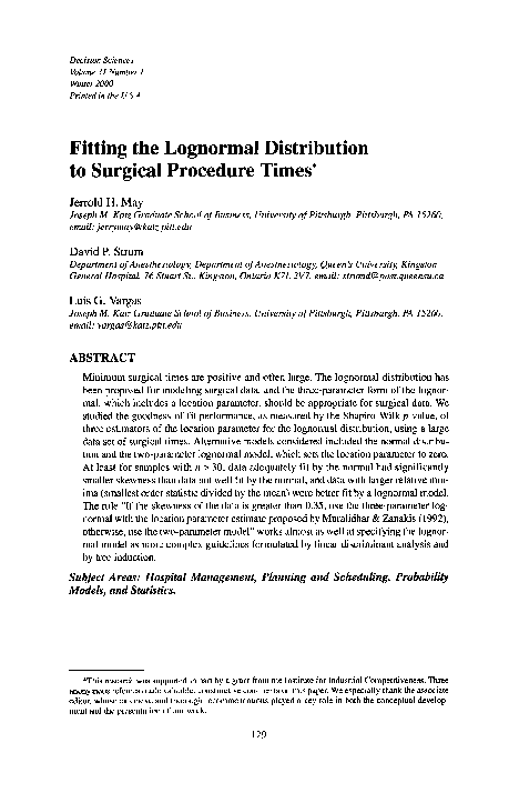 (PDF) Lognormal Distribution for Surgical Times: Fit and Guidelines