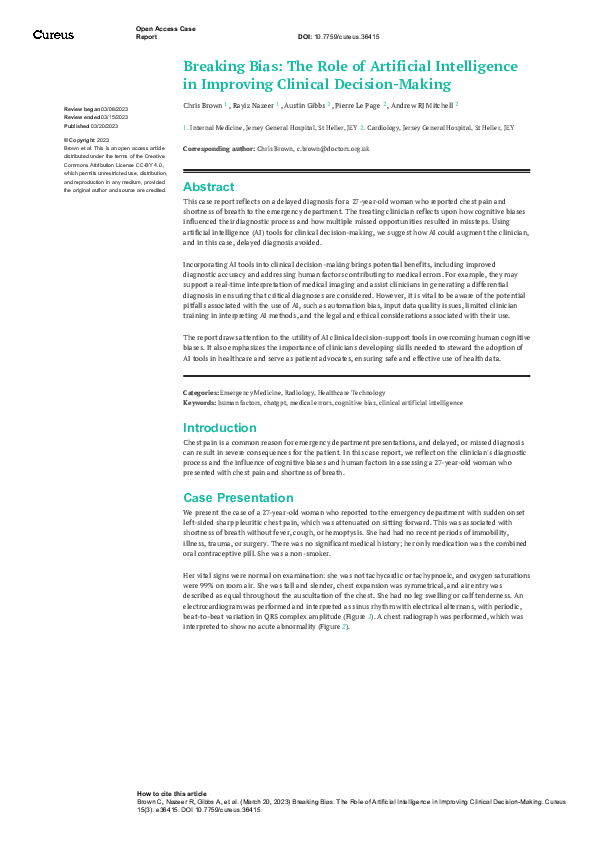 (PDF) Breaking Bias: The Role of Artificial Intelligence in Improving Clinical Decision-Making