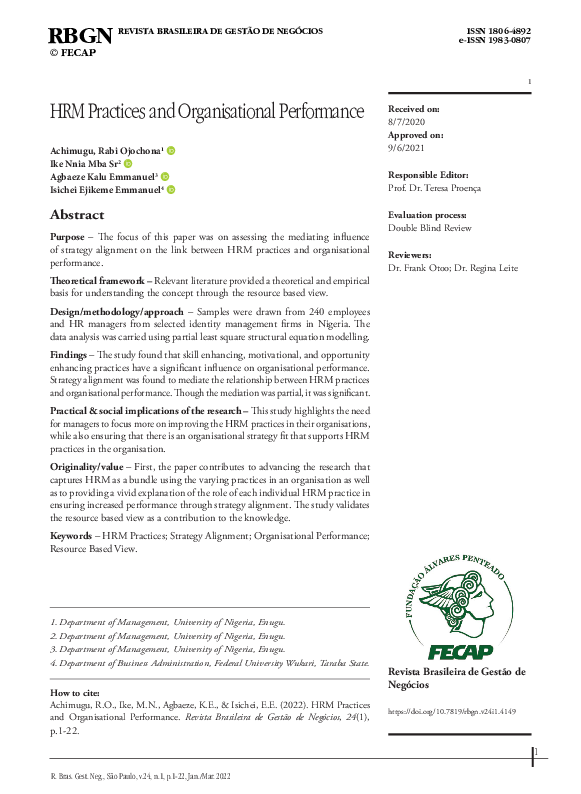 (PDF) HRM Practices and Organisational Performance