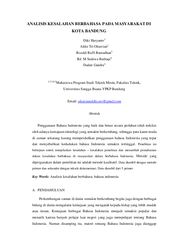 (PDF) ANALISIS KESALAHAN BERBAHASA PADA MASYARAKAT DI KOTA BANDUNG