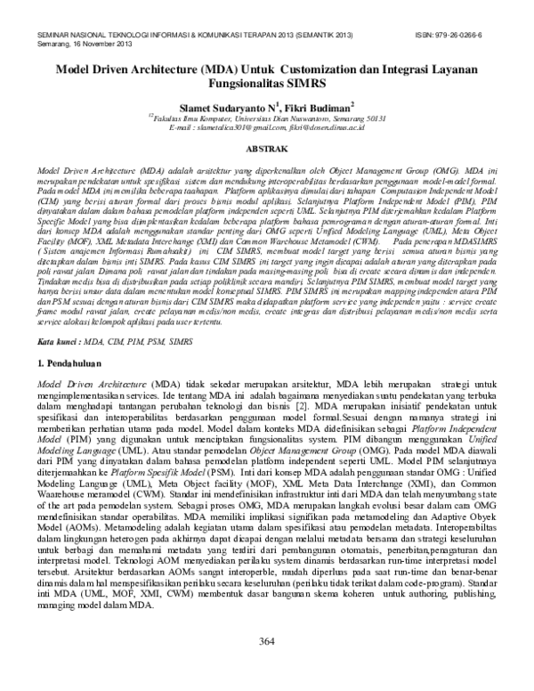 (PDF) Model Driven Architecture (MDA) Untuk Customization dan Integrasi Layanan Fungsionalitas SIMRS