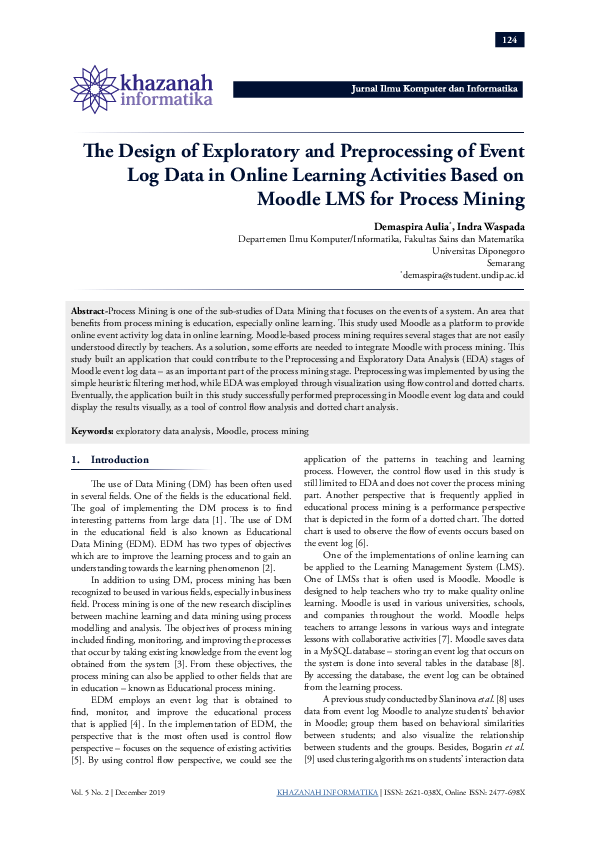 Pdf The Design Of Exploratory Application And Preprocessing Of Event Log Data In Lms Moodle