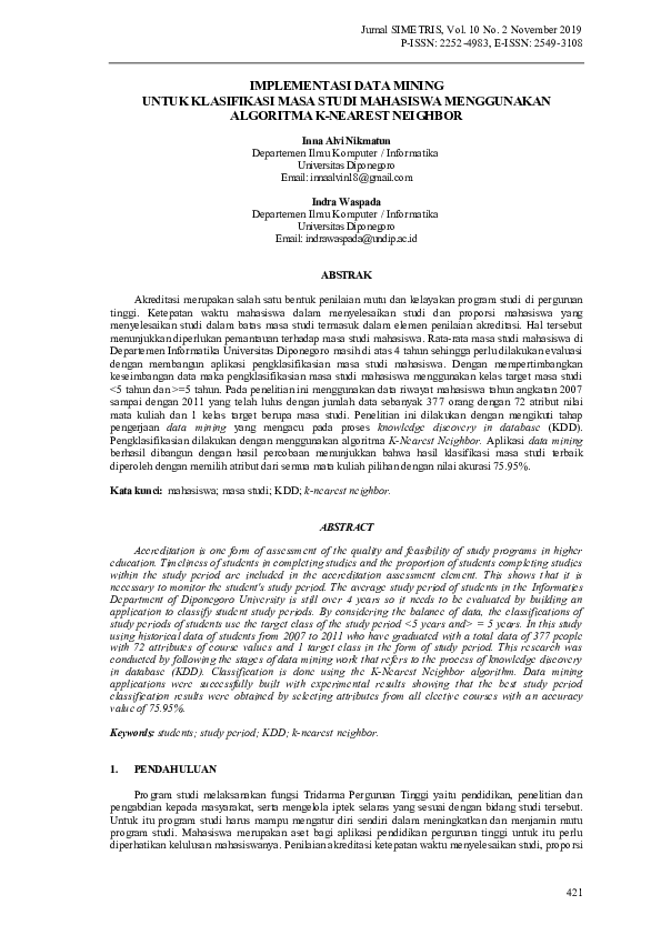 (PDF) Implementasi Data Mining Untuk Klasifikasi Masa Studi Mahasiswa ...