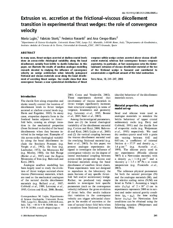 (PDF) Extrusion vs. accretion at the frictional-viscous décollement ...