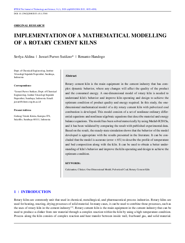 (PDF) Implementation of a Mathematical Modelling of a Rotary Cement ...