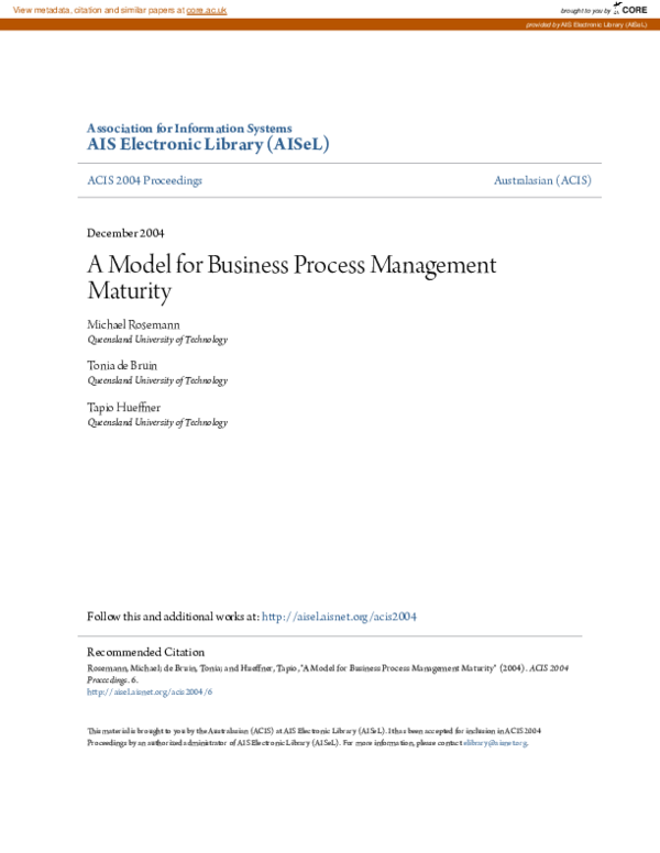 (PDF) A model for business process management maturity