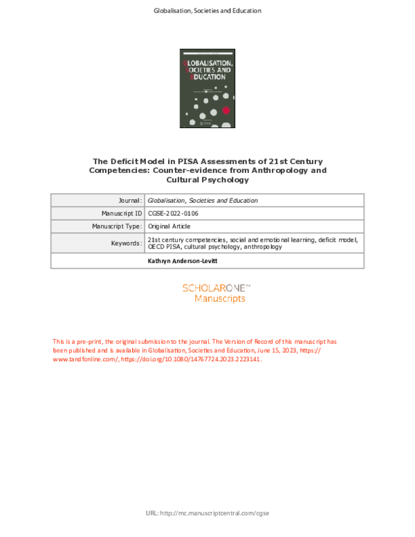 (PDF) The Deficit Model in PISA Assessments of 21st Century ...