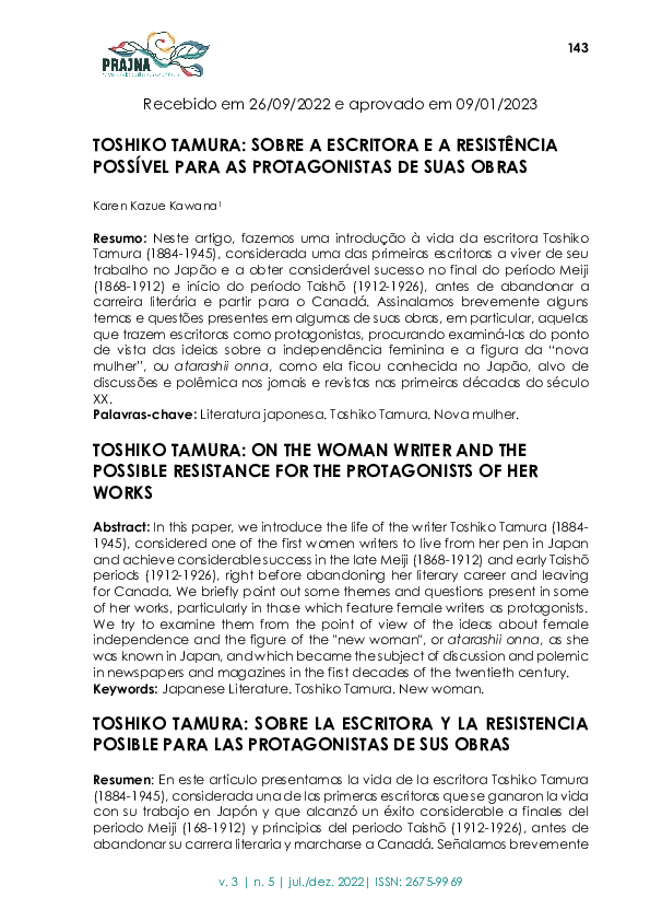 (PDF) TOSHIKO TAMURA: SOBRE A ESCRITORA E A RESISTÊNCIA POSSÍVEL PARA ...