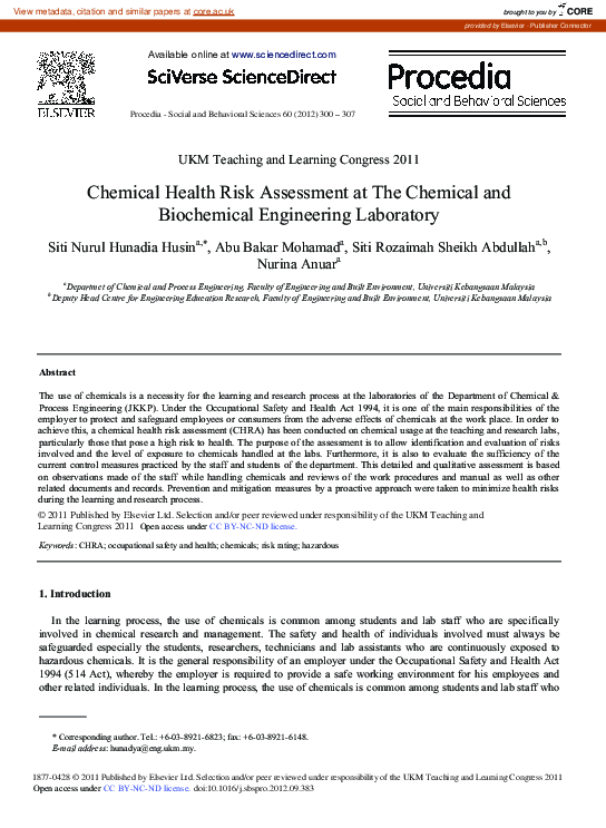 (PDF) Chemical Health Risk Assessment at The Chemical and Biochemical ...