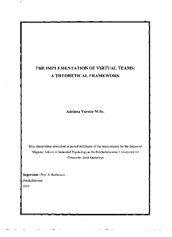 (PDF) The implementation of virtual teams : a theoretical framework / Adriana Vorster