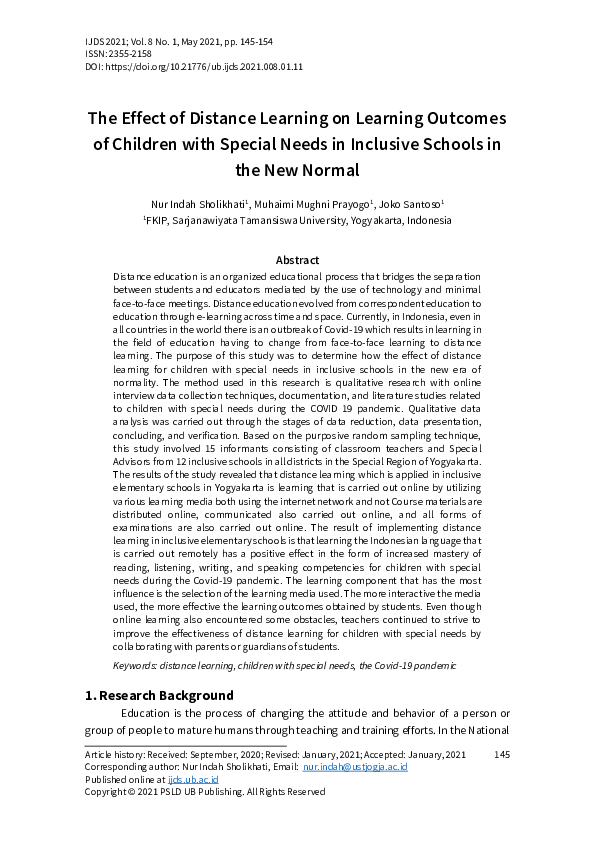 (PDF) The Effect of Distance Learning on Learning Outcomes of Children ...