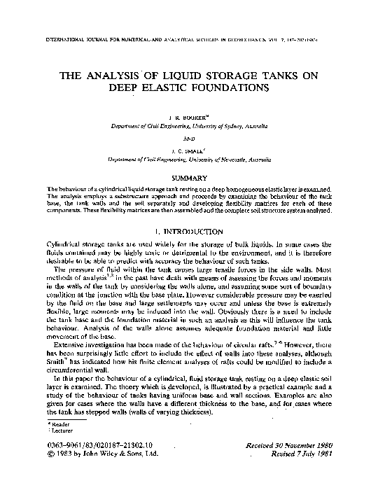 (PDF) The analysis of liquid storage tanks on deep elastic foundations