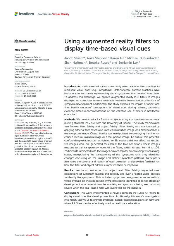 (PDF) Using augmented reality filters to display time-based visual cues