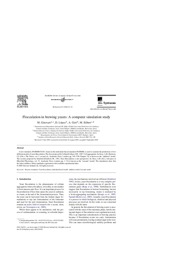 (PDF) Flocculation in brewing yeasts: A computer simulation study