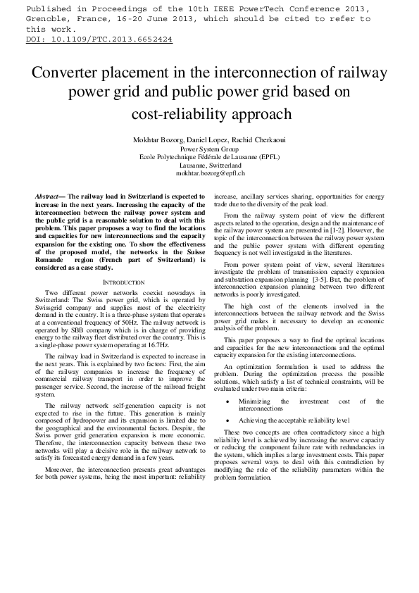 (PDF) Converter placement in the interconnection of railway power grid ...