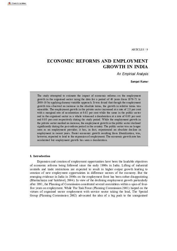 (PDF) Economic Reforms and Employment Growth in India