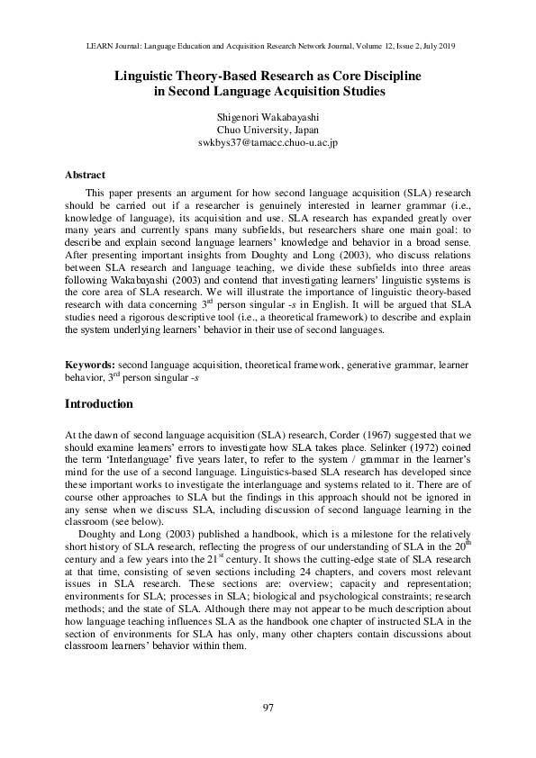 (PDF) Linguistic Theory-Based Research as Core Discipline in Second ...