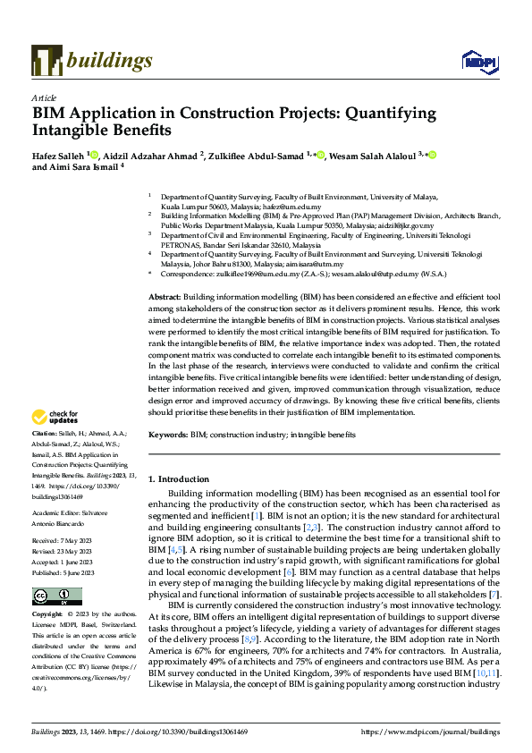 (PDF) BIM Application in Construction Projects: Quantifying Intangible ...