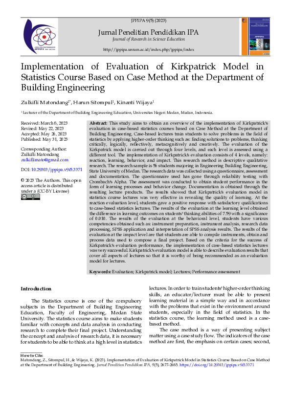 (PDF) Implementation of Evaluation of Kirkpatrick Model in Statistics ...