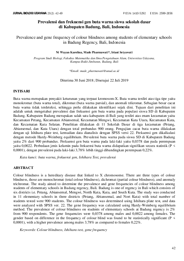 (PDF) Prevalensi dan frekuensi gen buta warna siswa sekolah dasar di ...