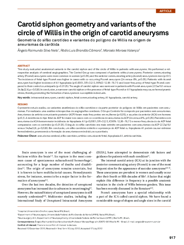 (PDF) Carotid siphon geometry and variants of the circle of Willis in ...