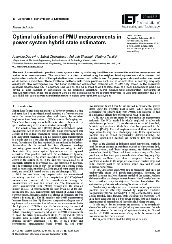 (PDF) Optimal utilisation of PMU measurements in power system hybrid ...