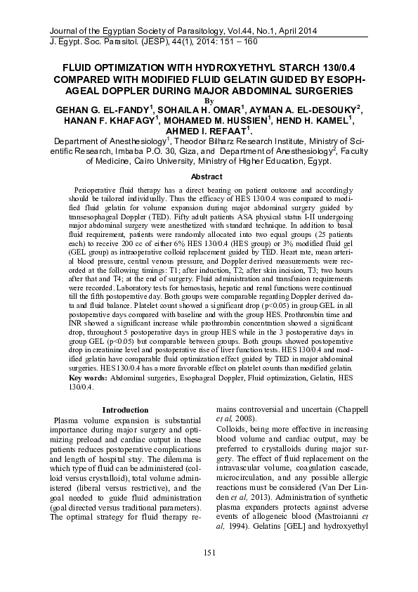 (PDF) Fluid Optimization with Hydroxyethyl Starch 130/0.4 Compared with ...