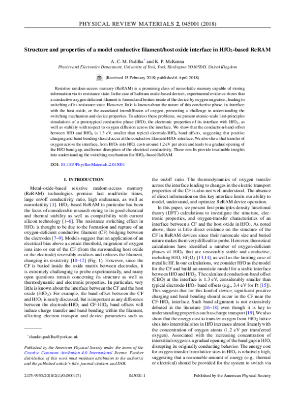 (PDF) Structure and properties of a model conductive filament/host oxide interface in HfO2 ...