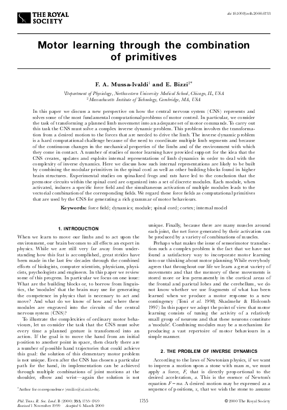 (PDF) Motor learning through the combination of primitives