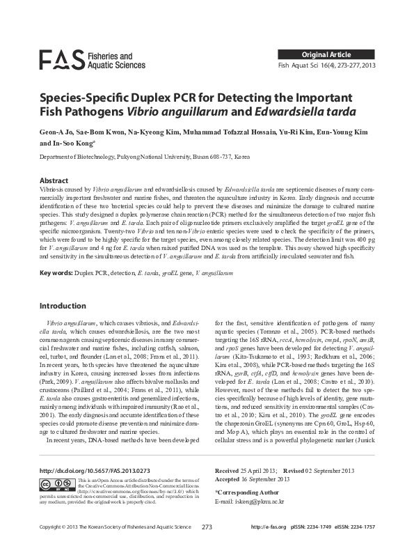 (PDF) Species-Specific Duplex PCR for Detecting the Important Fish ...