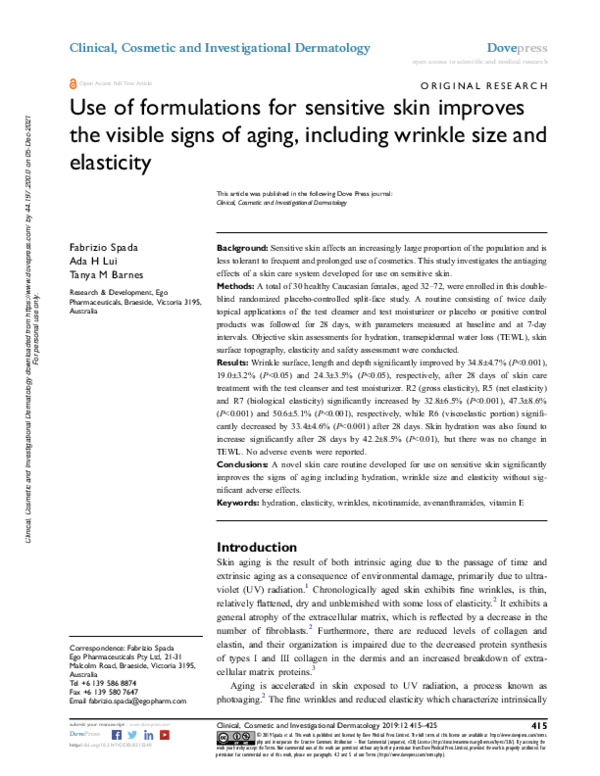 (PDF) Use of formulations for sensitive skin improves the visible signs ...