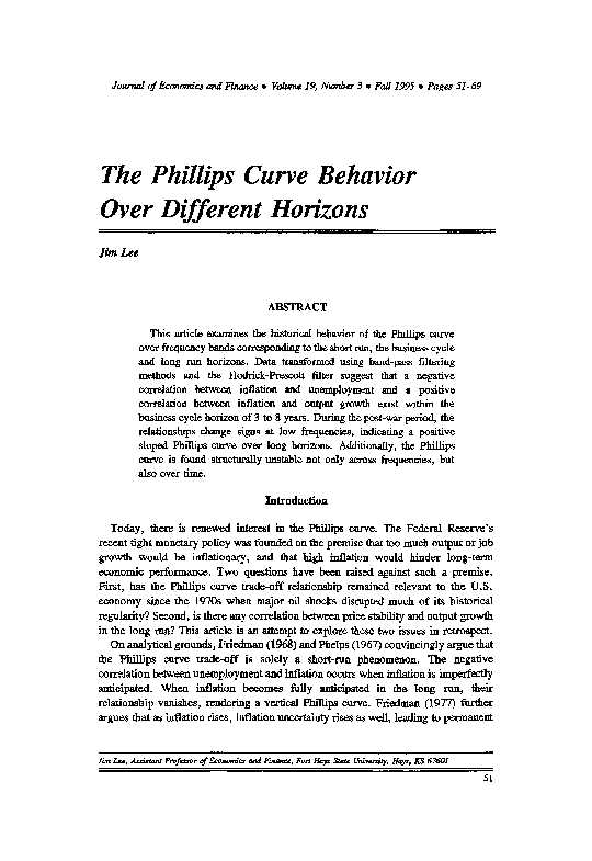 (PDF) The Phillips curve behavior over different horizons