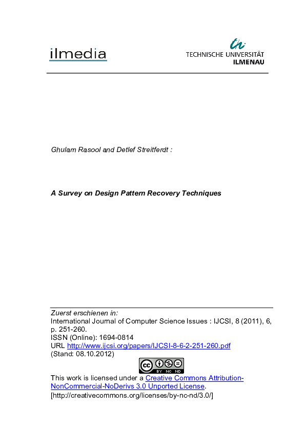 Pdf A Survey On Design Pattern Recovery Techniques 