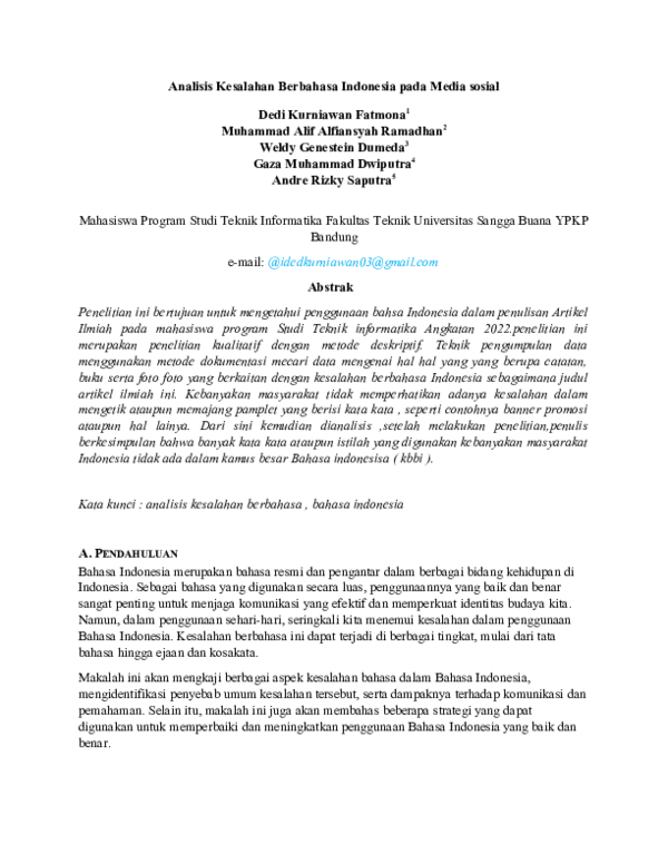 (DOC) Analisis Kesalahan Berbahasa Indonesia pada Media sosial