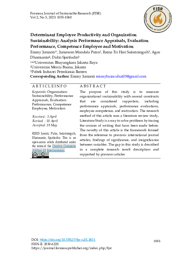 (PDF) Determinant Employee Productivity and Organization Sustainability ...