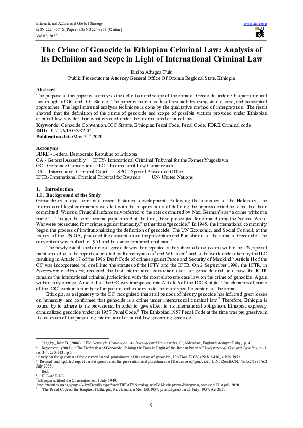 (PDF) The Crime of Genocide in Ethiopian Criminal Law: Analysis of Its Definition and Scope in ...